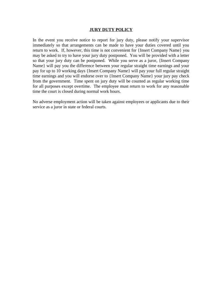 Jury Duty Policy: Fill out & sign online | DocHub