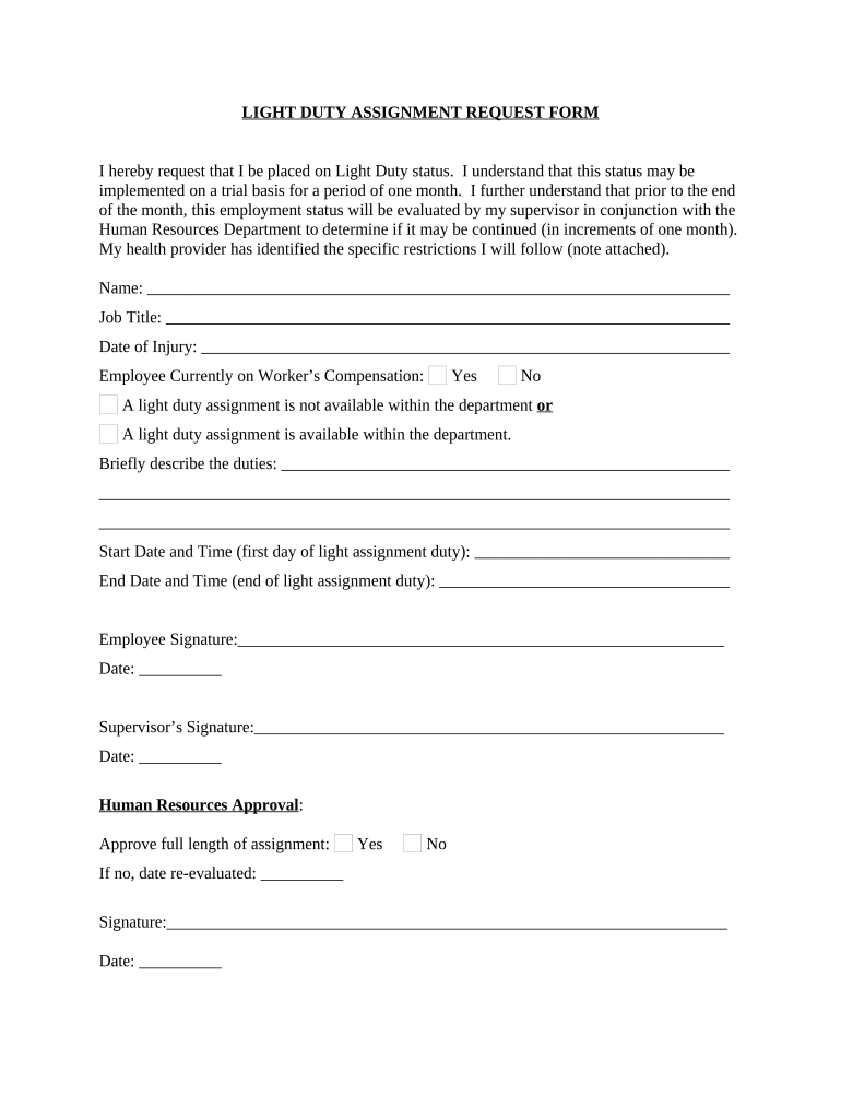  Light Duty Job Description Template Fill Out Sign Online DocHub