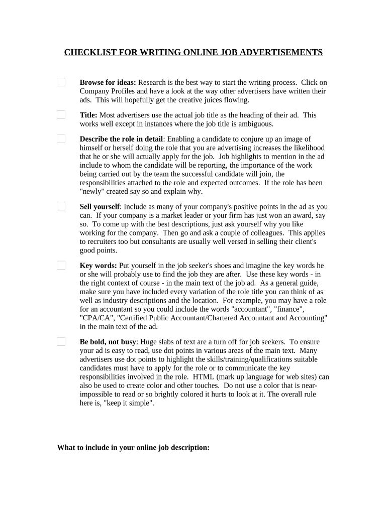 4 main sections you can expect to see in a typical job posting: Fill ...