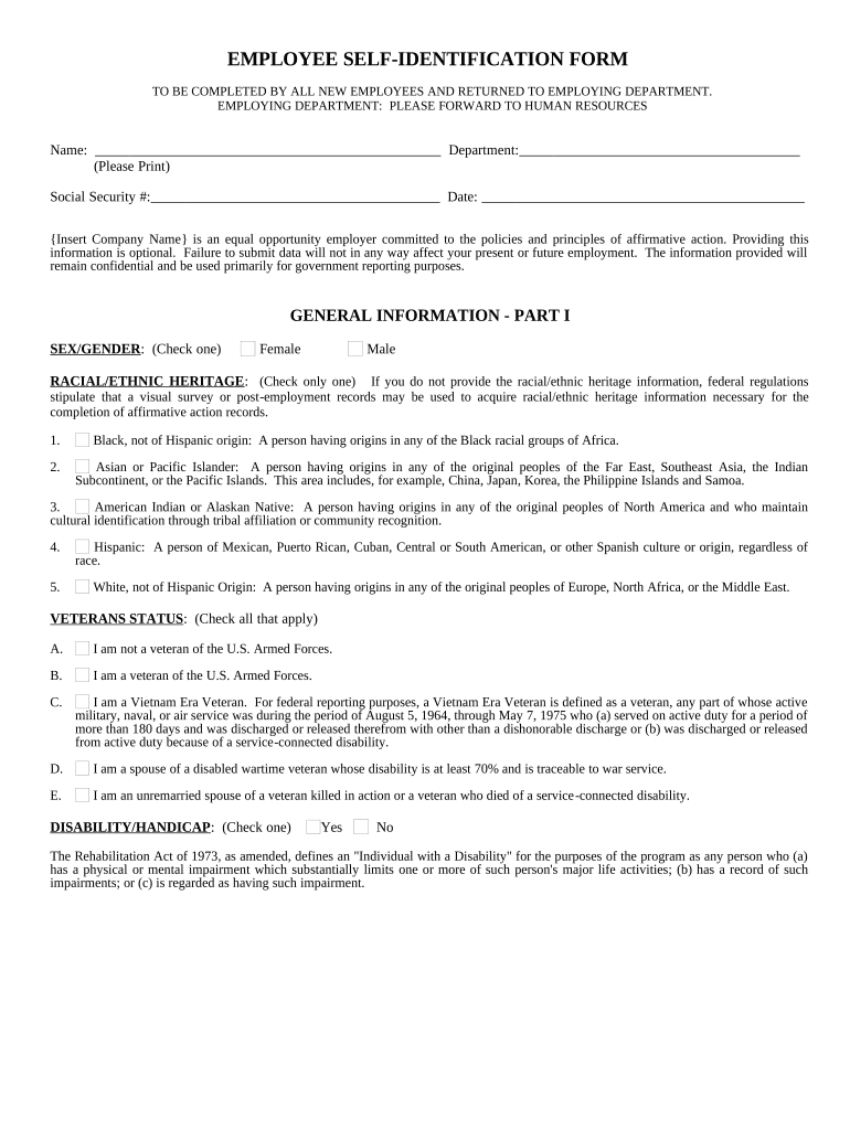 Self Identification Form 2023 Printable Forms Free Online