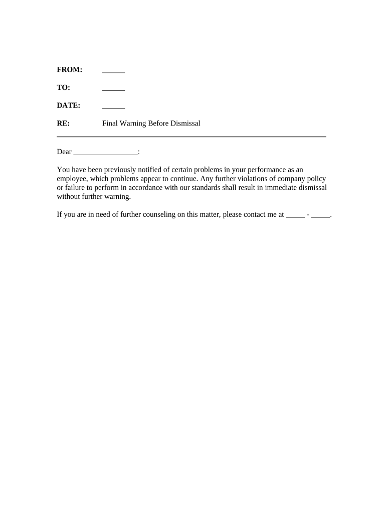 warning before dismissal Doc Template | pdfFiller