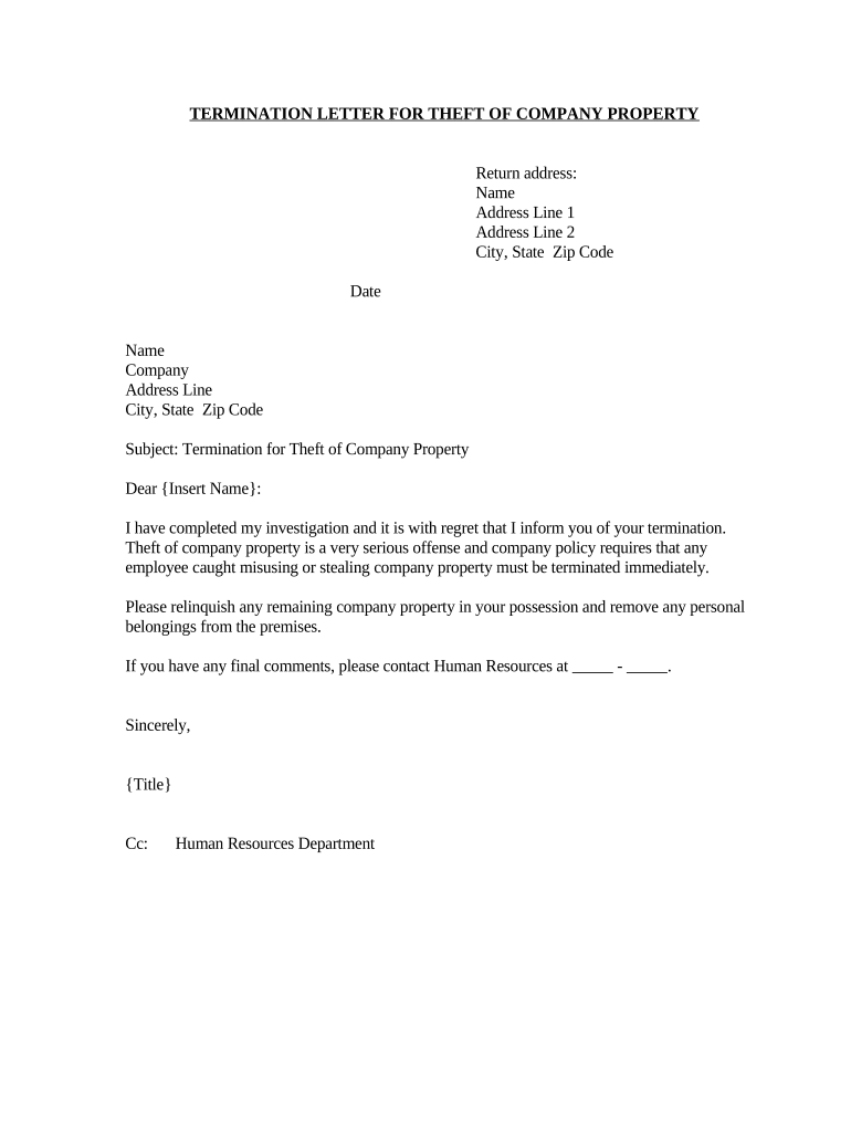 Termination Letter For Theft Fill Out Sign Online DocHub
