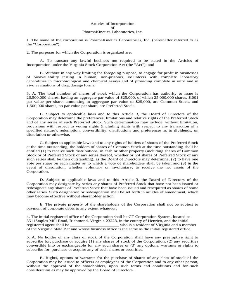 Articles of Incorporation with Indemnification: Fill out & sign online ...