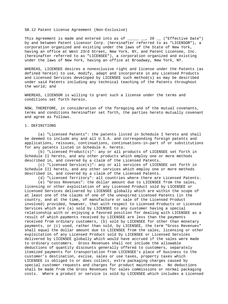 Patent License Agreement Nonexclusive: Fill out & sign online | DocHub