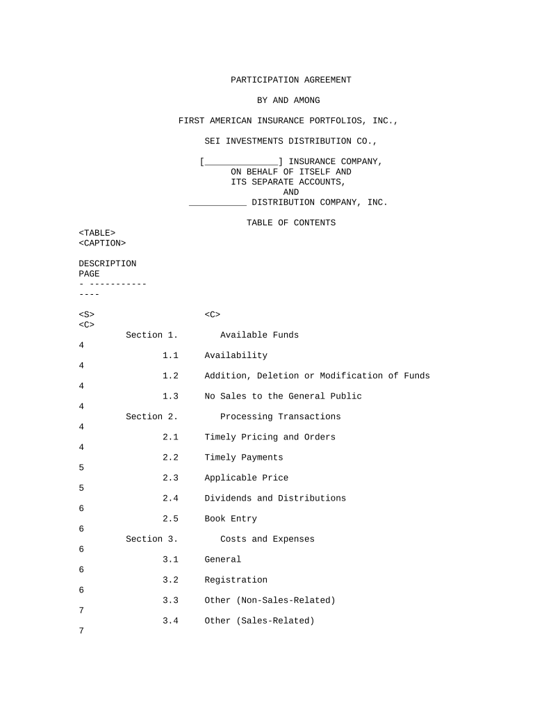 participation agreement template Doc Template | pdfFiller