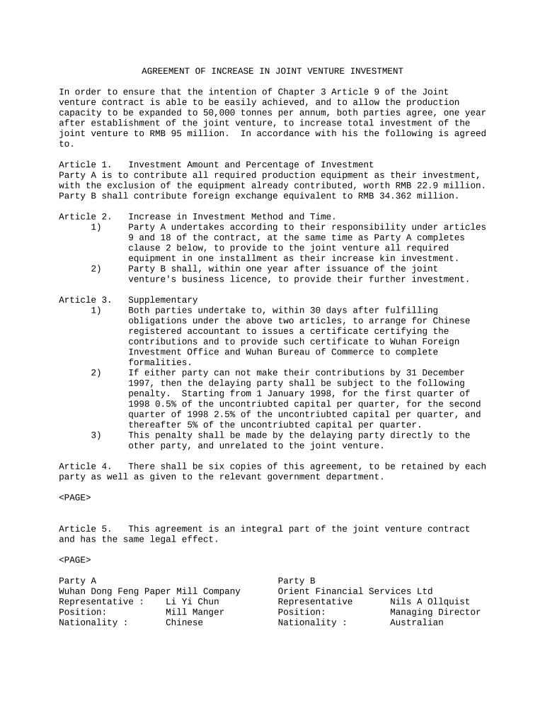 joint venture agreement Doc Template | pdfFiller