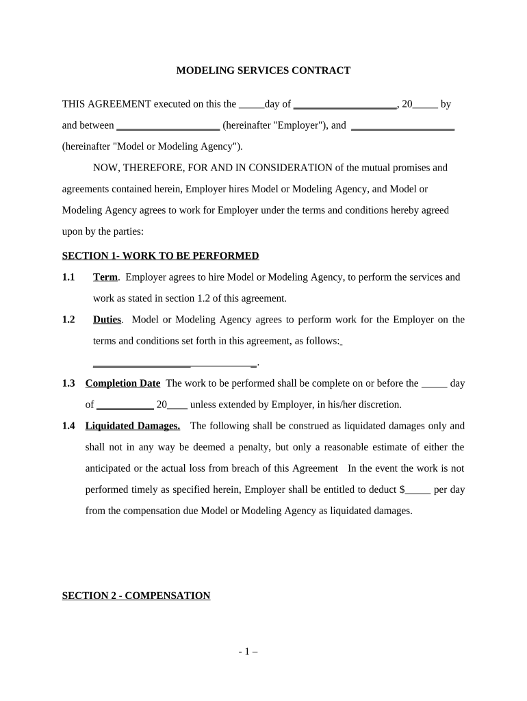 Modeling Contract Template Fill And Sign Printable Template Online 