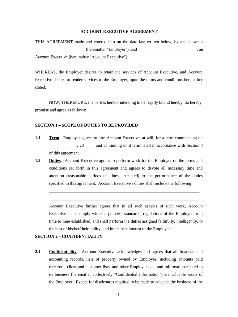Account Executive Agreement - Self-Employed Independent Contractor Doc Template | pdfFiller