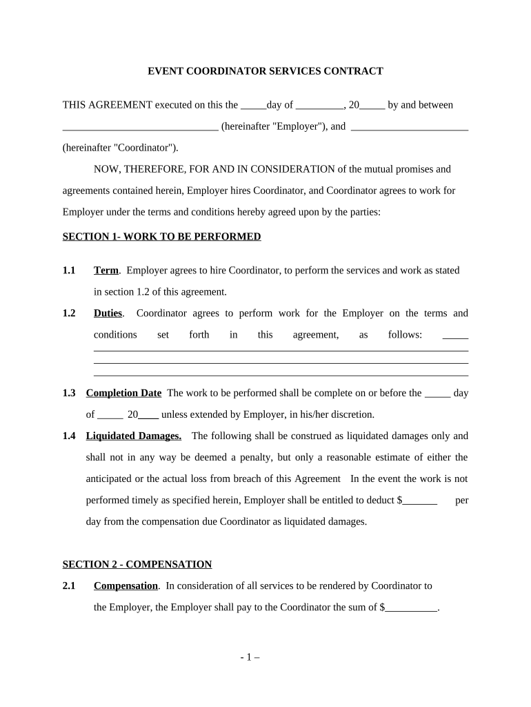 Event Coordinator Contract Sample Doc Template PdfFiller