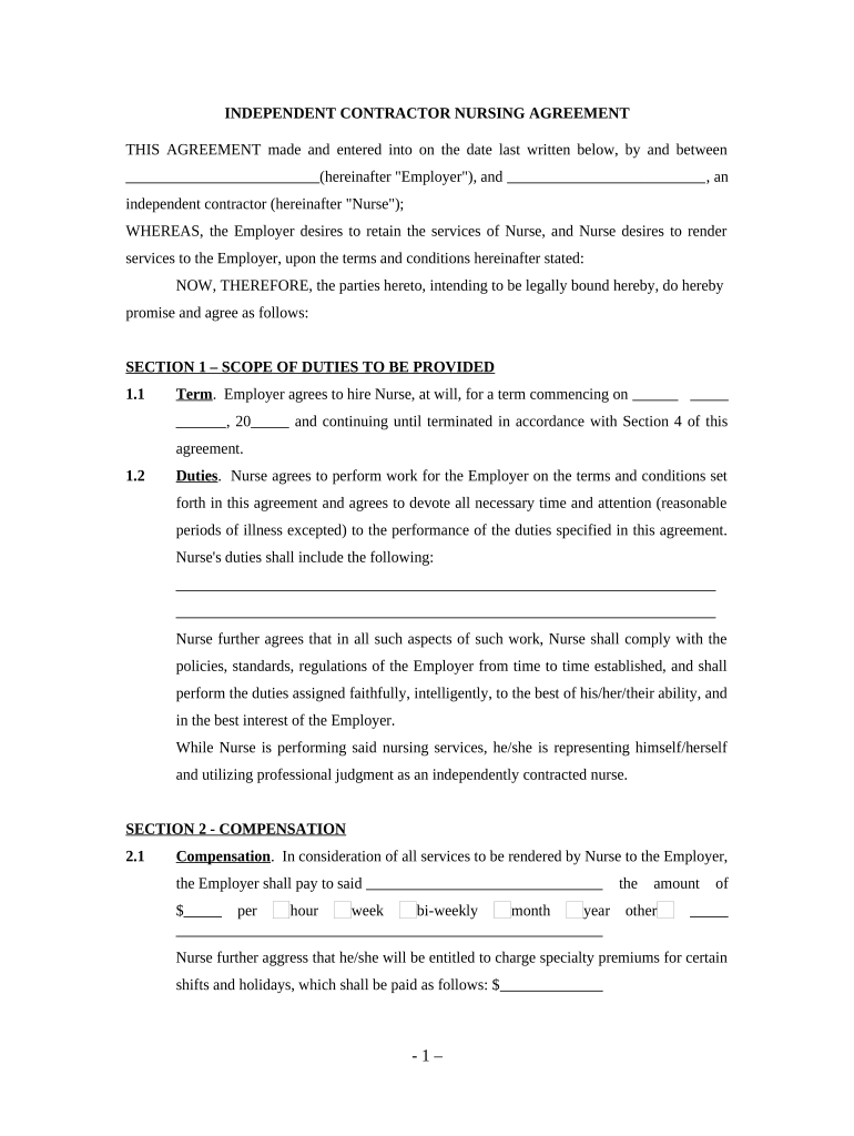 Independent nurse contractor agreement pdf: Fill out & sign online | DocHub