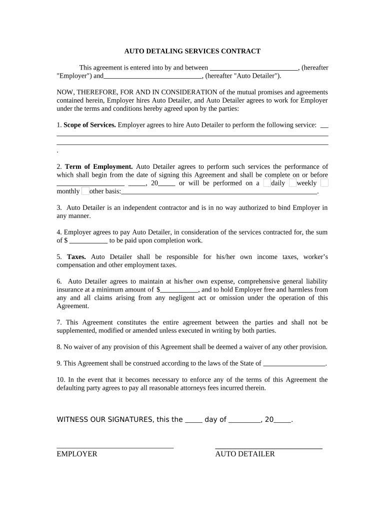 Auto Detailing Waiver Form Fill Out Sign Online DocHub