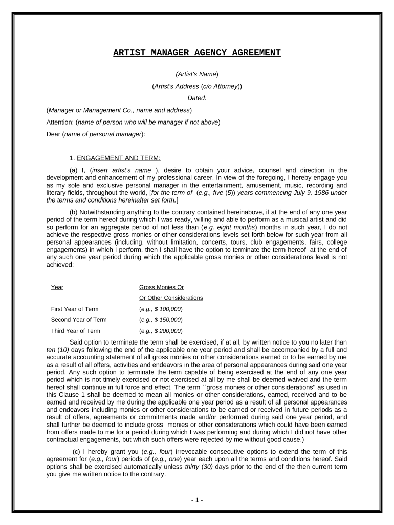 Artist Agent Agreement Template