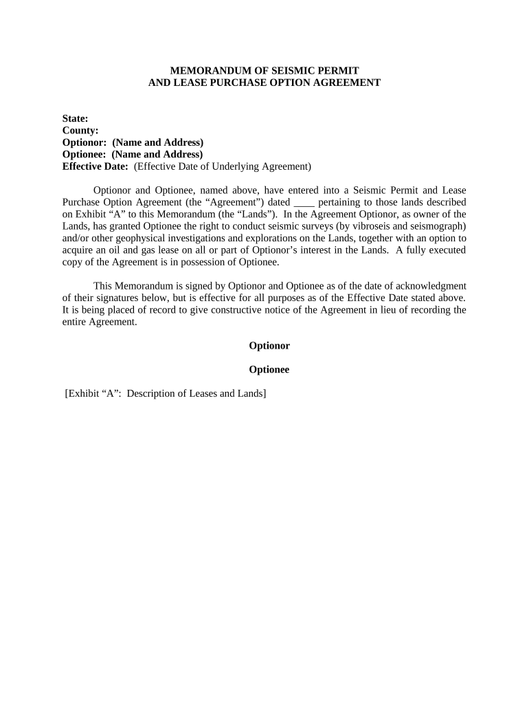 Memorandum of Seismic Permit and Oil and Gas Lease Purchase Option ...