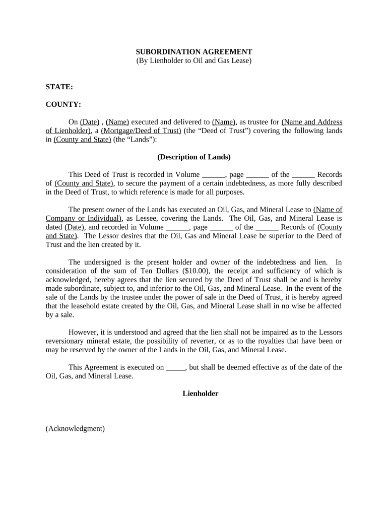 Subordination of lien oil and gas lease: Fill out & sign online | DocHub