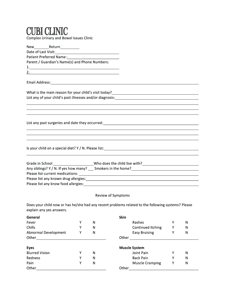 Fillable Online CUBI Clinic Intake Form - Vanderbilt Children's ...