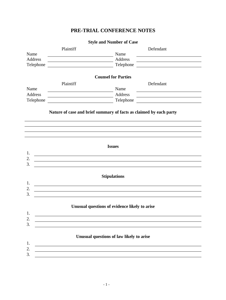 Pretrial Conference Notes Doc Template | pdfFiller