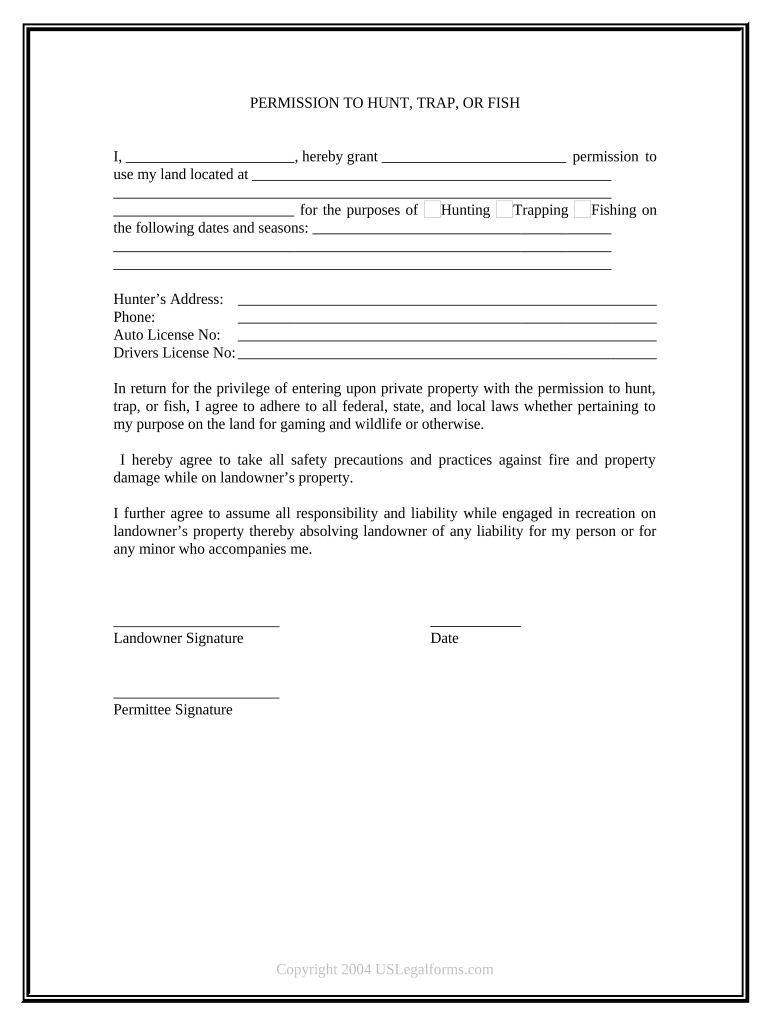 Permission To Hunt On Private Land Arkansas Doc Template PdfFiller