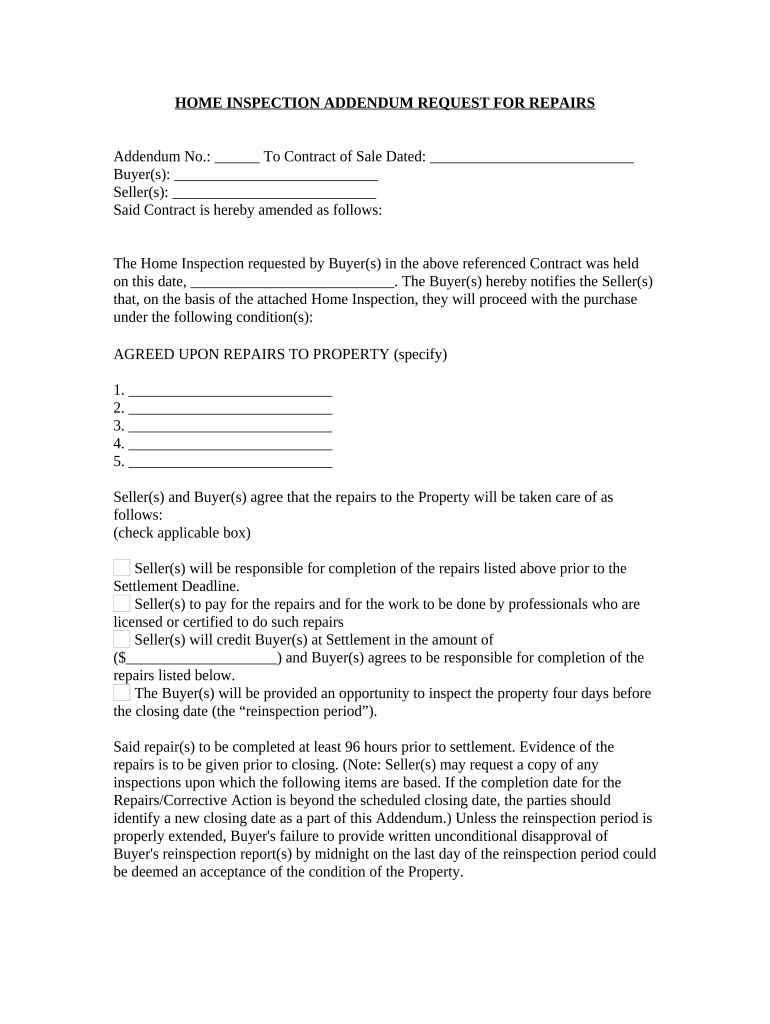 addendum repairs Doc Template | pdfFiller