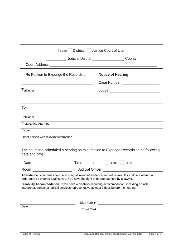 Notice of Hearing in Expungement Case Doc Template | pdfFiller