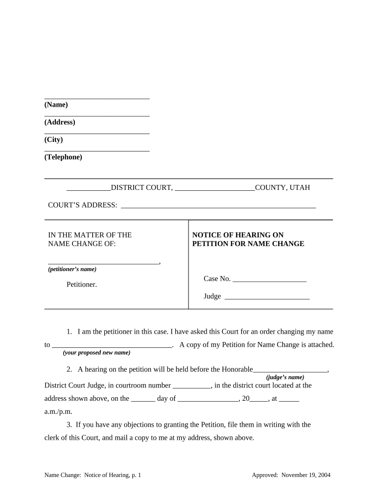 utah notice hearing Doc Template | pdfFiller