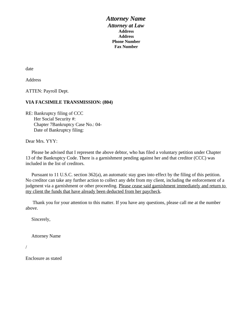 Garnishment Letter Doc Template PdfFiller