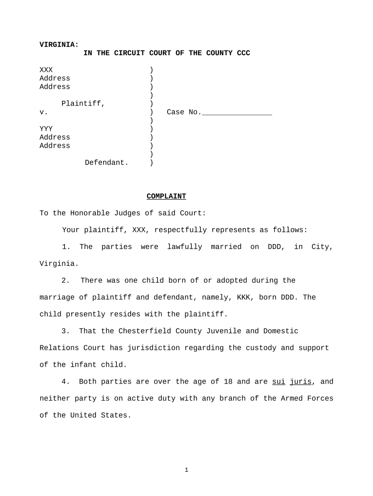 Virginia Divorce Doc Template PdfFiller