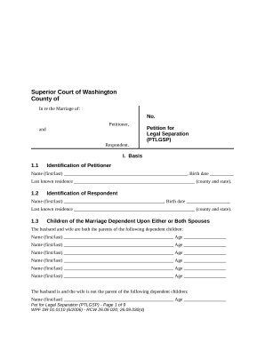 Washington Legal Separation Petition - Blank Fillable Template | Fill ...