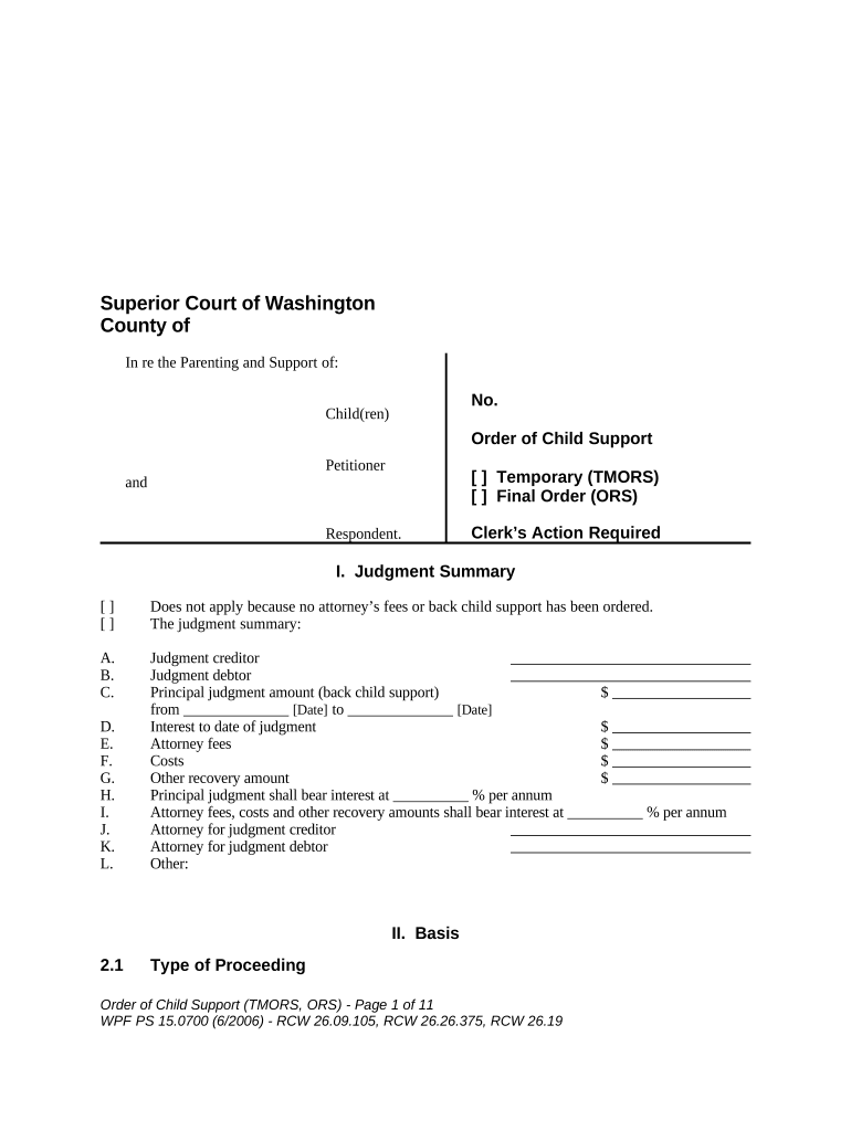 Washington Child Support Order Form - Blank Fillable Template | Fill ...