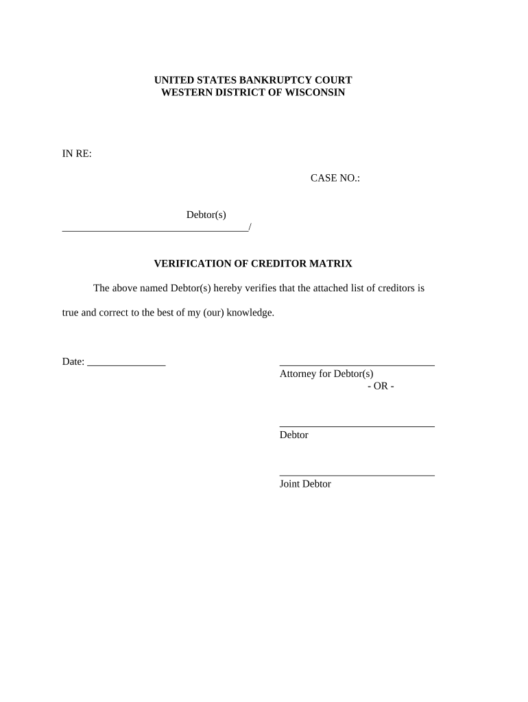 Bankruptcy Creditor Matrix Verification - Blank Fillable Template ...