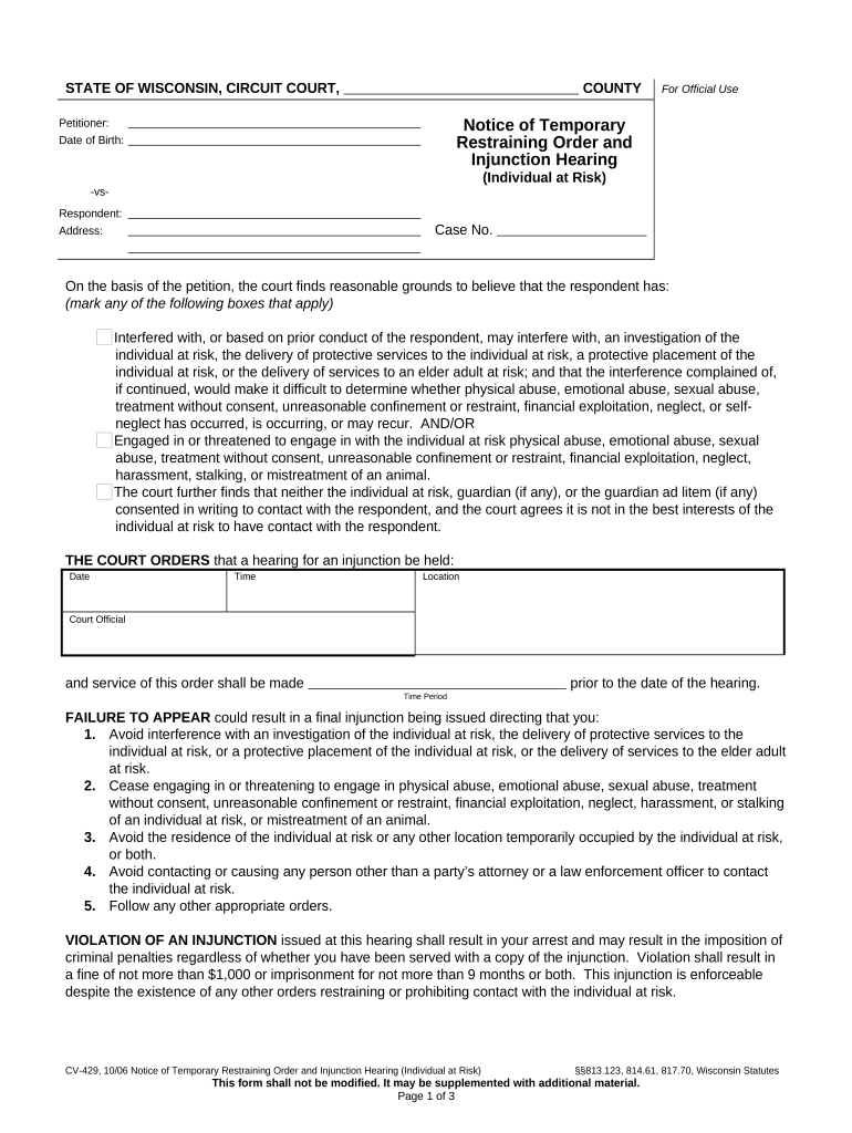 Temporary Restraining Order Doc Template PdfFiller