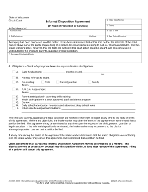Wisconsin Informal Disposition Agreement - Blank Fillable Template ...