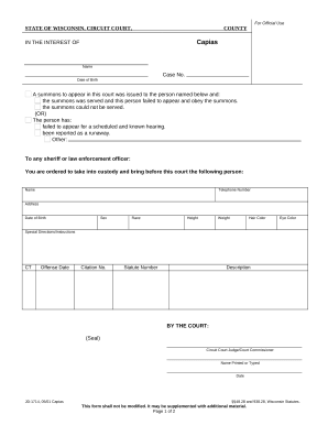 Wisconsin Capias Form - Blank Fillable Template | Fill Out, Print ...