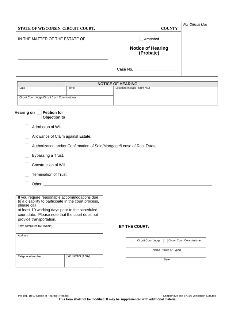 Notice of hearing format: Fill out & sign online | DocHub