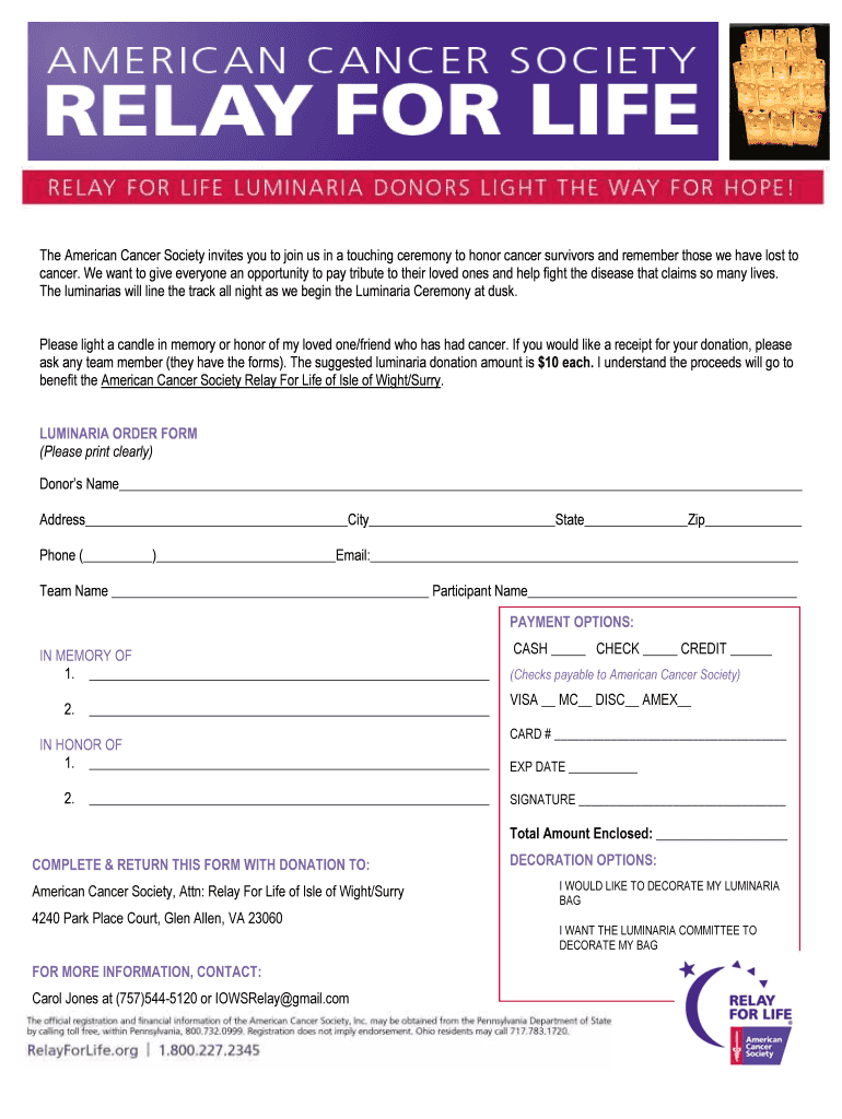 Fillable Online American Cancer Society Relay For Life Celebrates Its ...