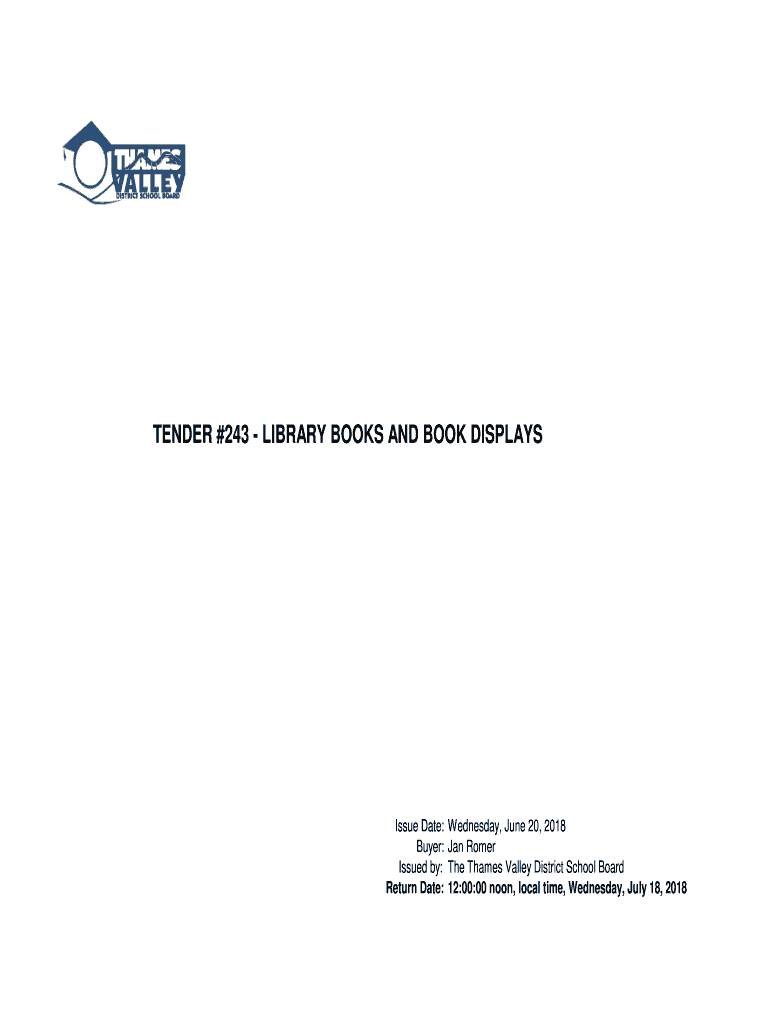 Fillable Online TENDER #243 - LIBRARY BOOKS AND BOOK DISPLAYS Fax Email ...