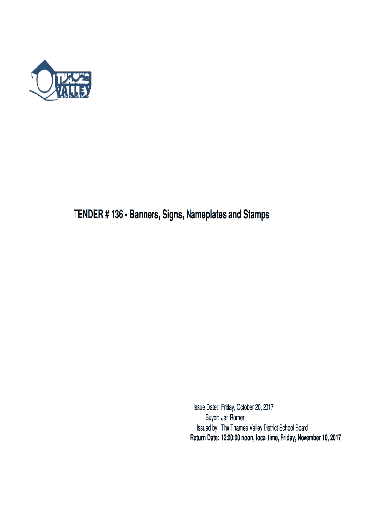 Fillable Online TENDER # 136 - Banners, Signs, Nameplates and Stamps ...