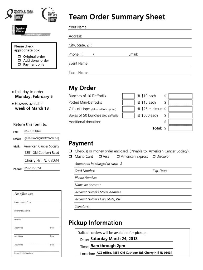 Fillable Online Team Order Summary Sheet Fax Email Print - pdfFiller