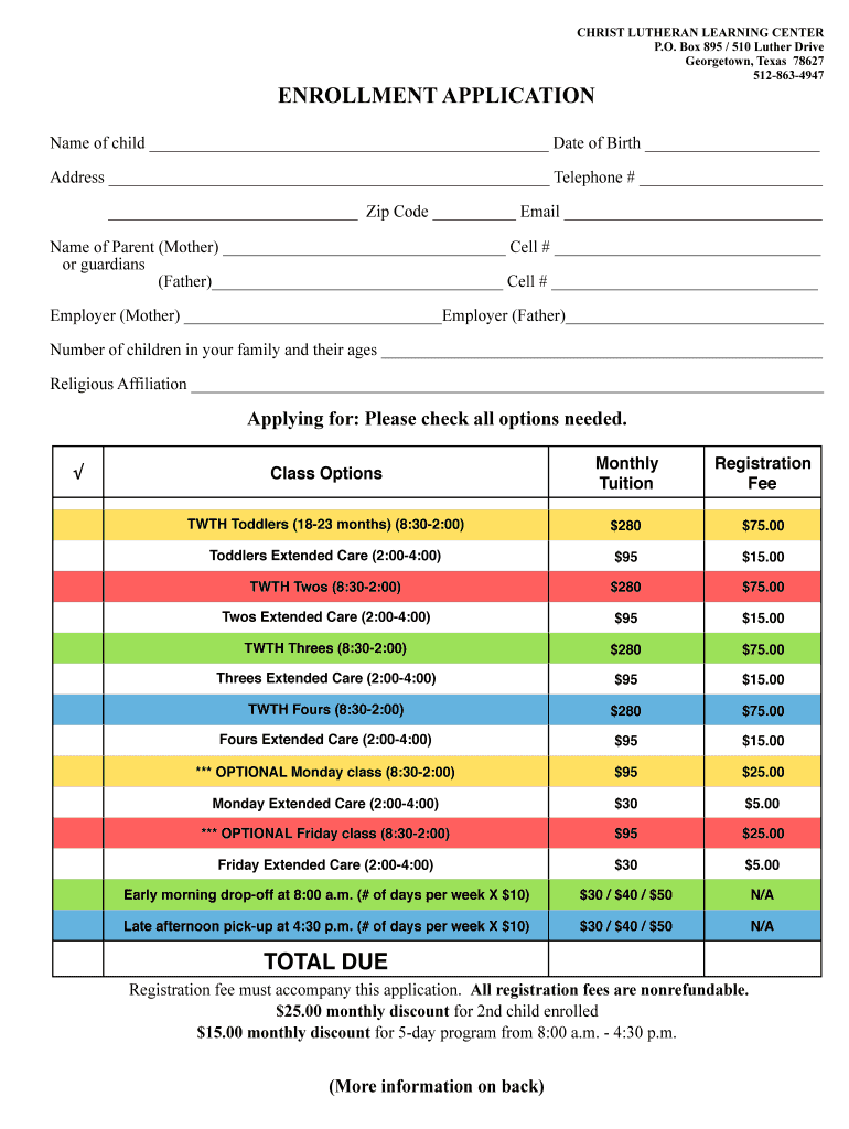 Fillable Online Enrollment Application (2018-19) - clcgtn.org Fax Email Print - pdfFiller
