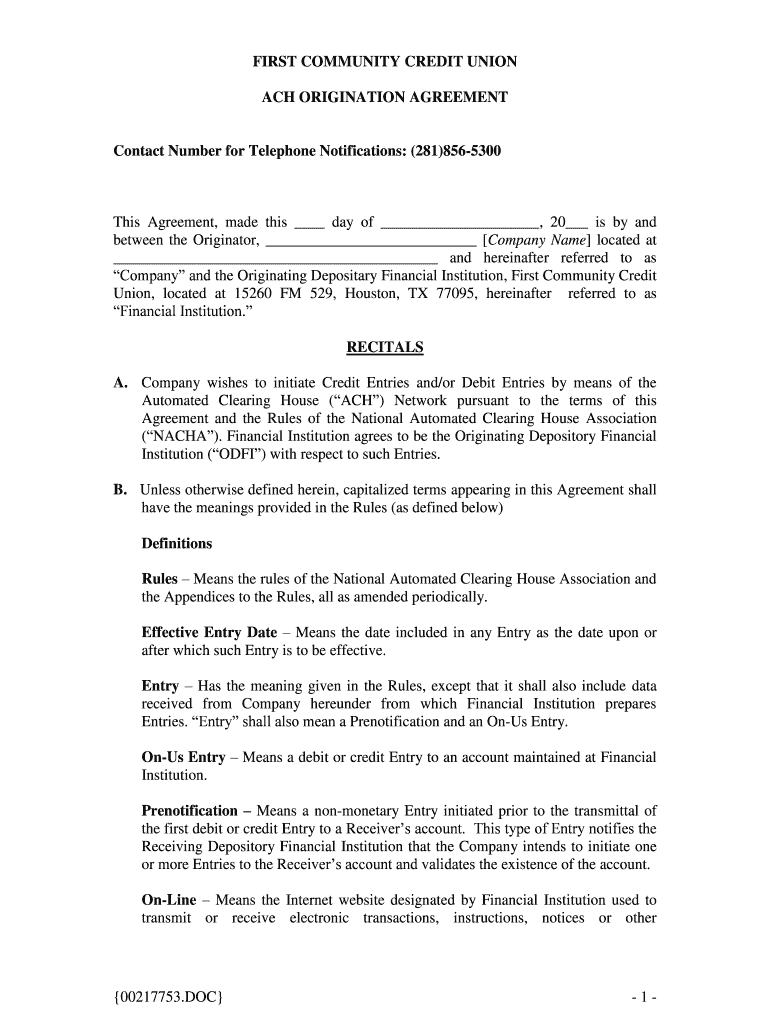 Fillable Online Business ACH Origination Agreement - UVA Community ...
