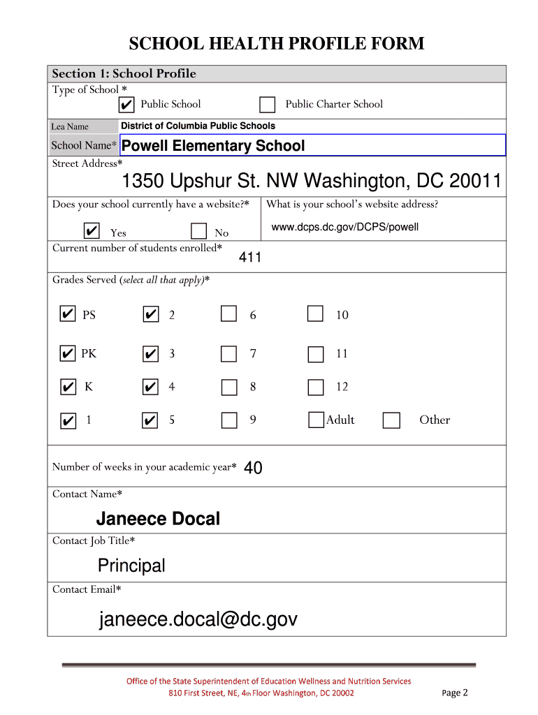Fillable Online osse dc SCHOOL HEALTH PROFILE FORM - Washington, D.C ...