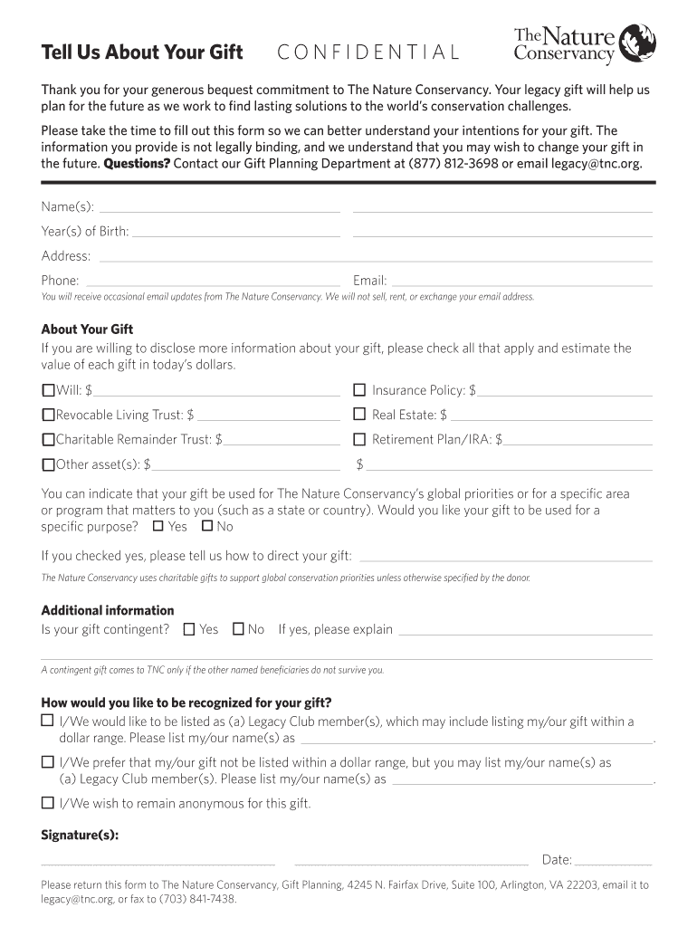 Fillable Online Gifts Through Your Will: Bequests - The Nature ... Fillable Online Gifts Through Your Will: Bequests - The Nature ...