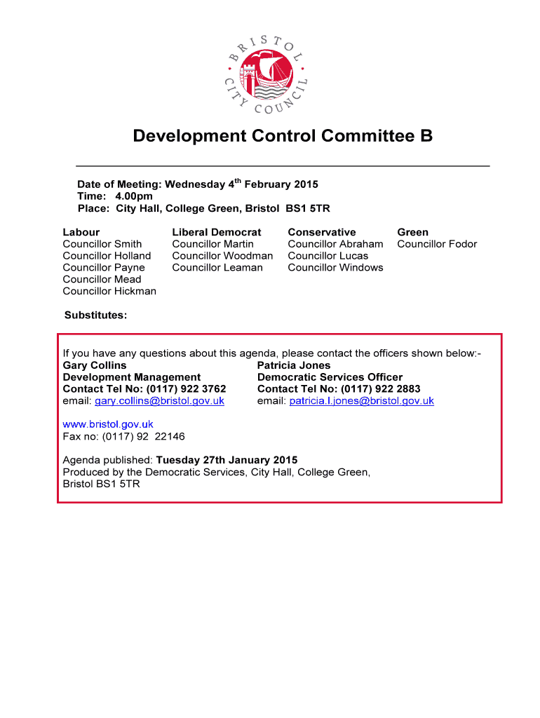 Fillable Online democracy bristol gov Development Control Committee B ...