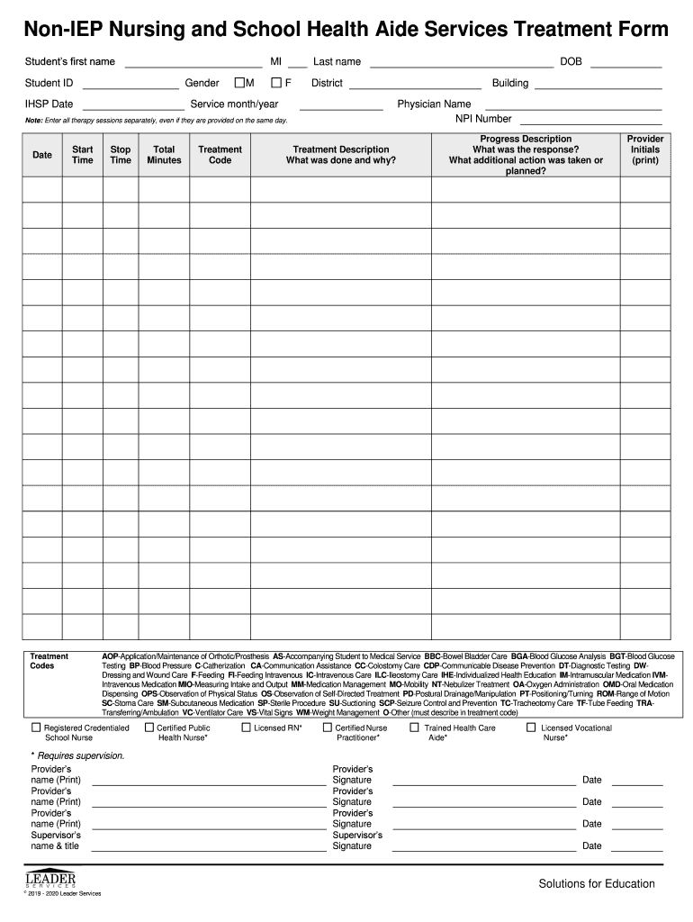 Fillable Online Non-IEP Nursing and School Health Aide Services ...