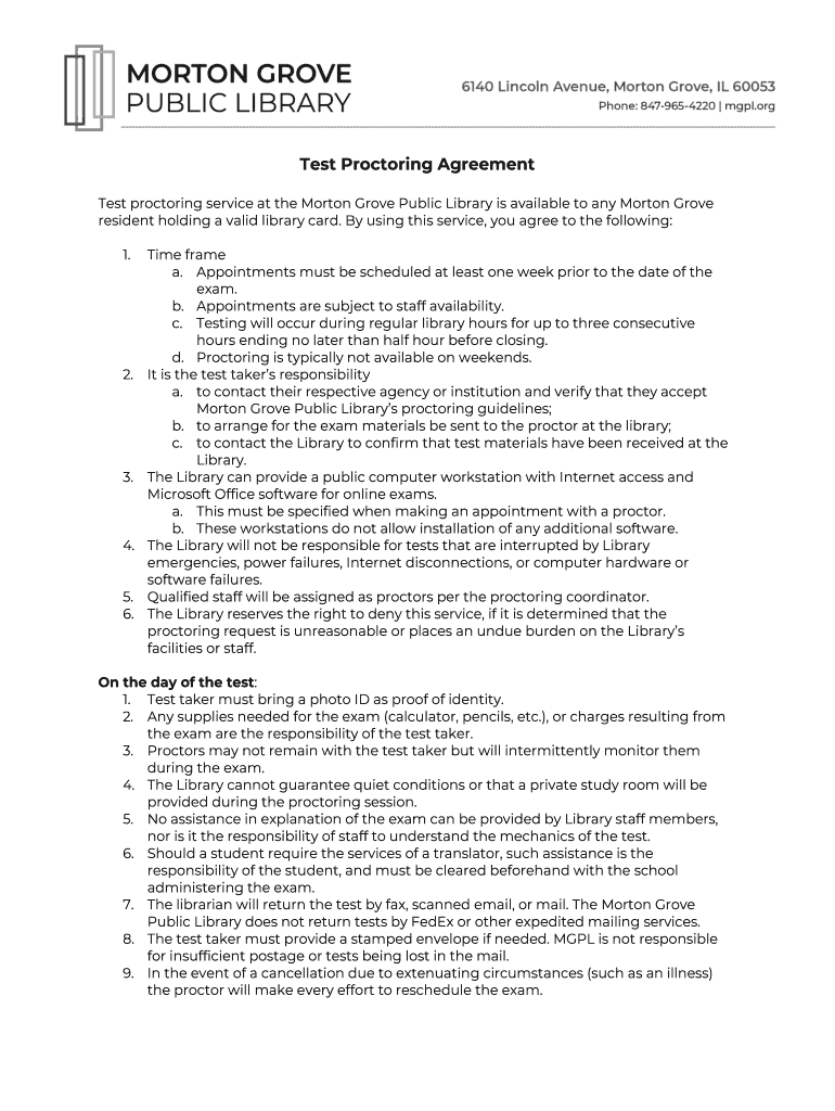 Fillable Online Test Proctoring Agreement Fax Email Print - pdfFiller