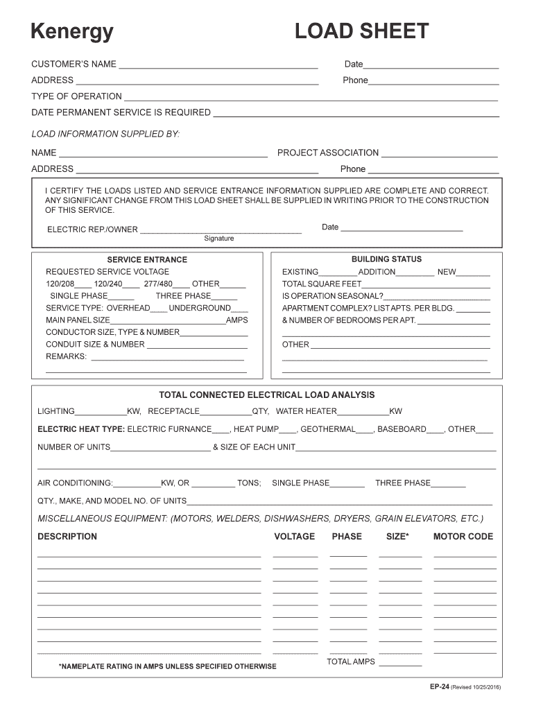 Fillable Online LOAD SHEET Fax Email Print - pdfFiller