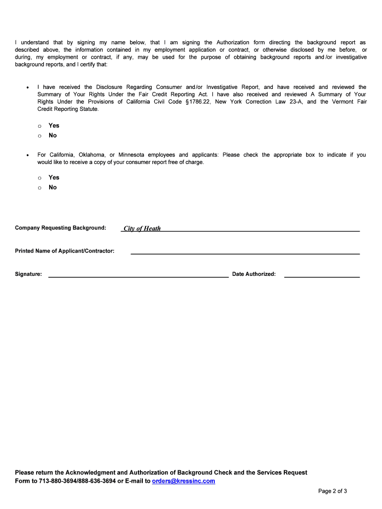Fillable Online Background Check Release - City of Heath Fax Email Print - pdfFiller