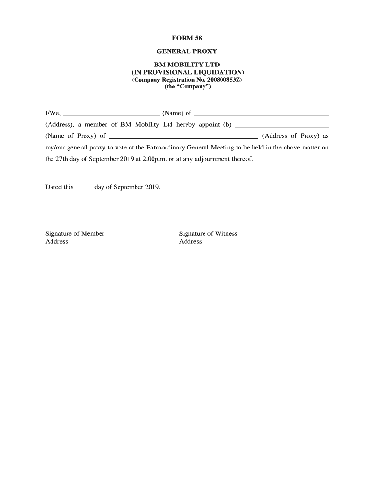 Fillable Online FORM 58 General Proxy. General Proxy Form Fax Email ...