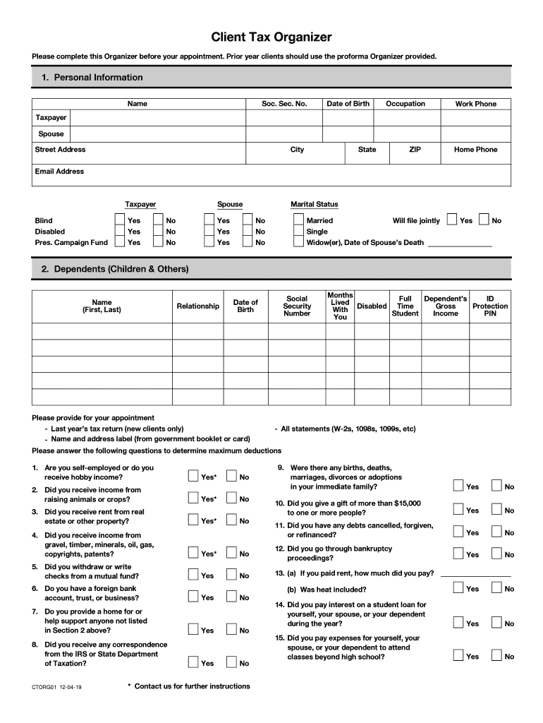 Fillable Online Client Tax Organizer - Fill Online, Printable, Fillable ...