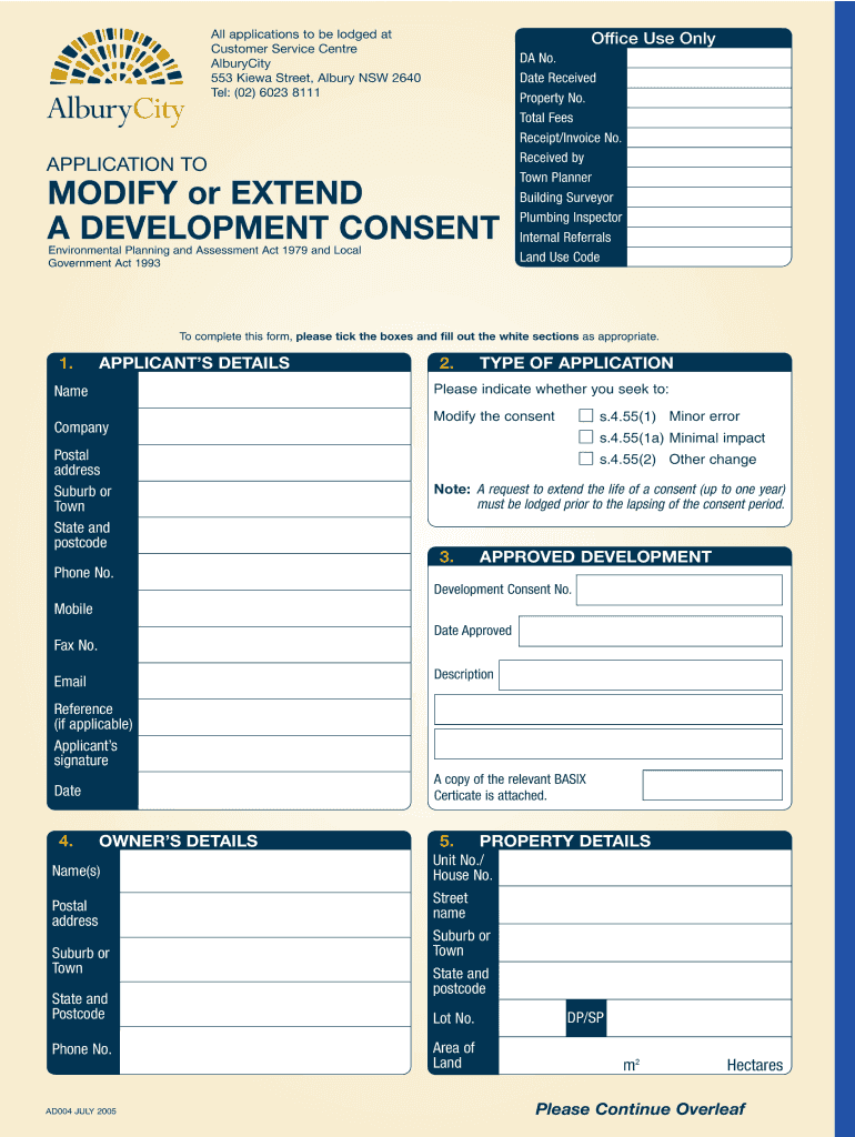 Fillable Online MODIFY or EXTEND A DEVELOPMENT CONSENT - NSW ... Fax ...