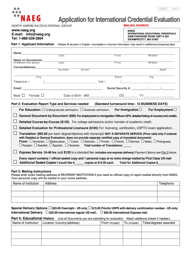 Fillable Online Application for International Credential Evaluation - NAEG Fax Email Print ...